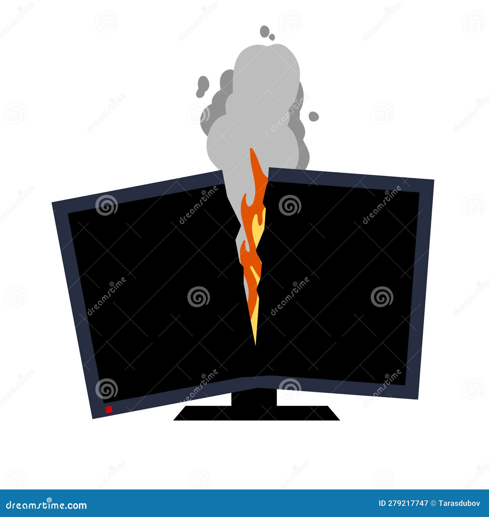 Fire Flat Television. Burning Broken Modern TV Stock Illustration ...