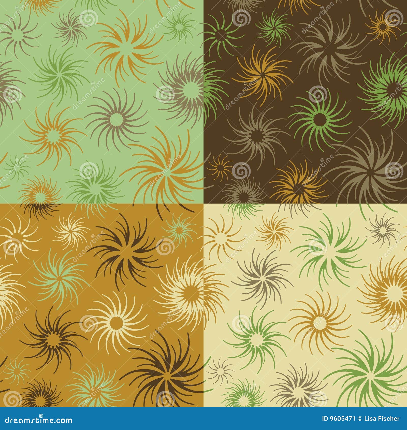 Fire Flower Pattern in Green-Brown Stock Vector - Illustration of ...