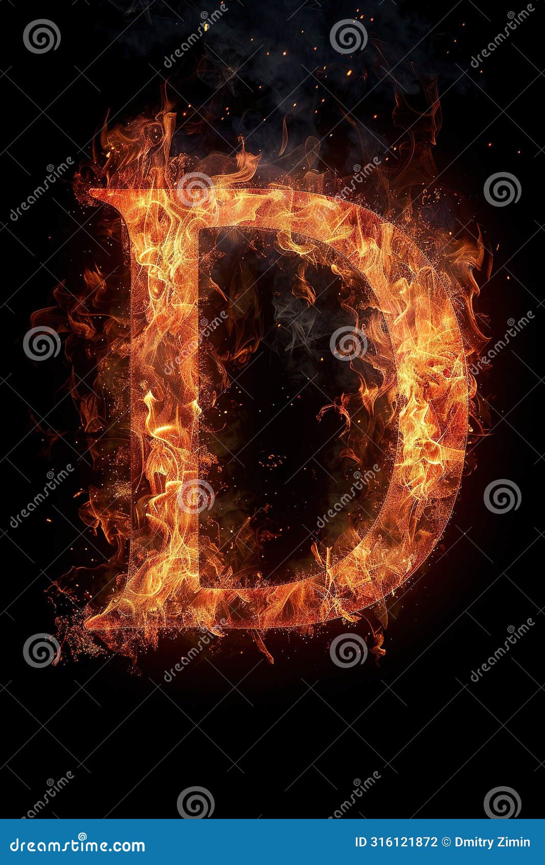 Fire Font Alphabet D Made of Burning Fire Letter on Black Background ...