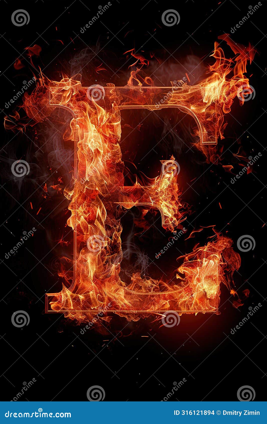 Fire Font Alphabet E Made of Burning Fire Letter on Black Background ...