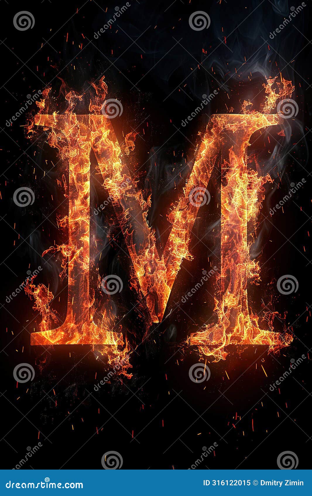 Fire Font Alphabet M Made of Burning Fire Letter on Black Background ...