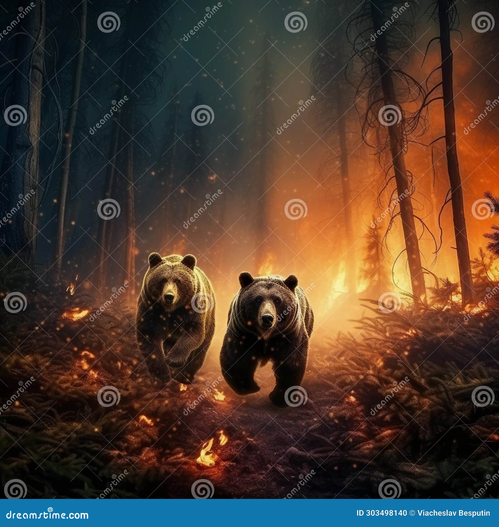 Fire in the Forest. Animals Running from the Fire Stock Illustration ...