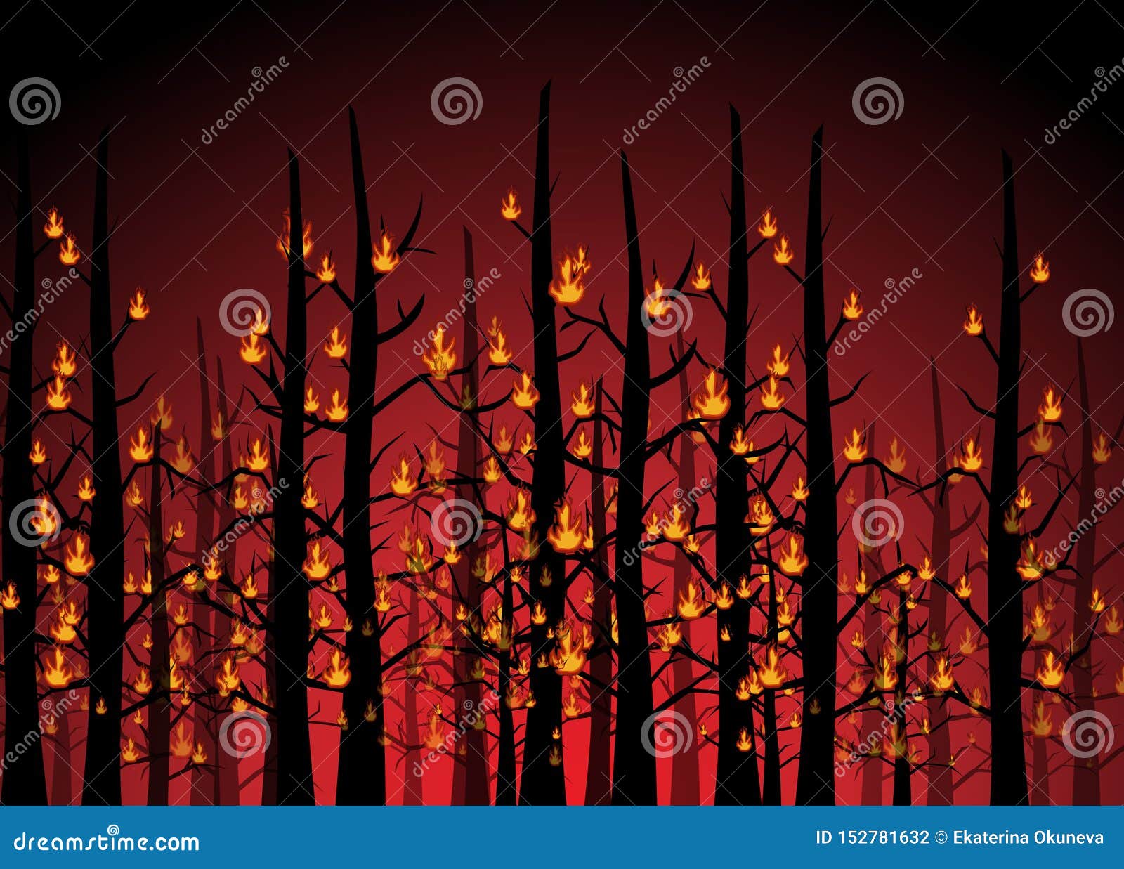 Fire in the Forest Design. Flat Illustration. Stock Vector ...