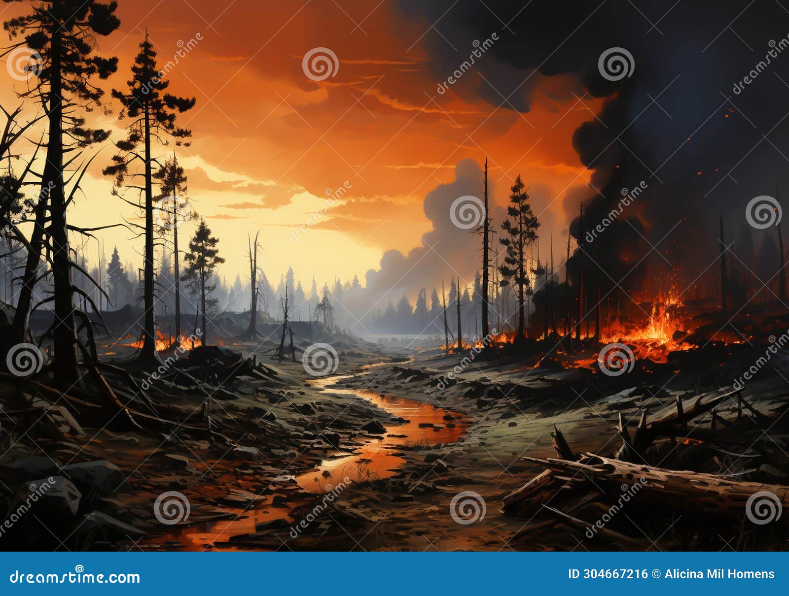 Fire in the Forest. Disaster in the Landscape Stock Illustration ...