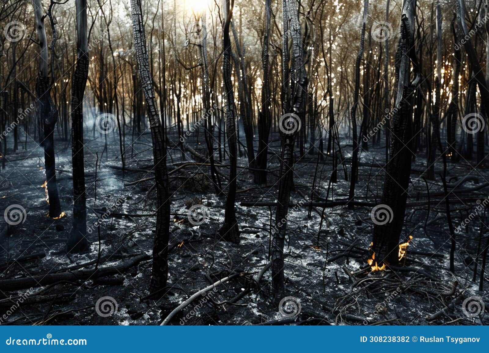 Fire in the Forest, Environmental Protection Stock Illustration ...