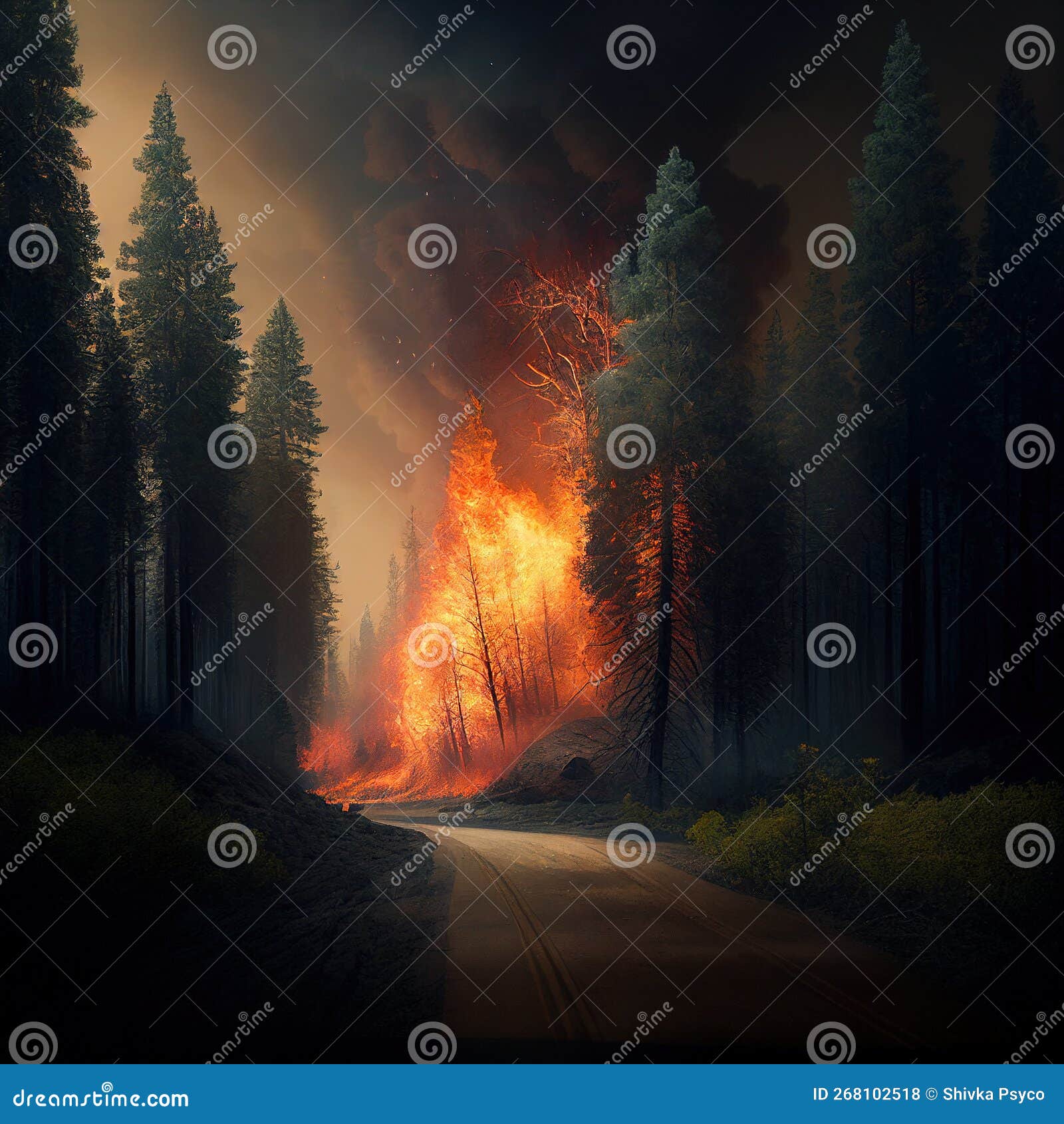 Fire in Forest, Explosion and Fire Ban in Trees AI Generative Stock ...