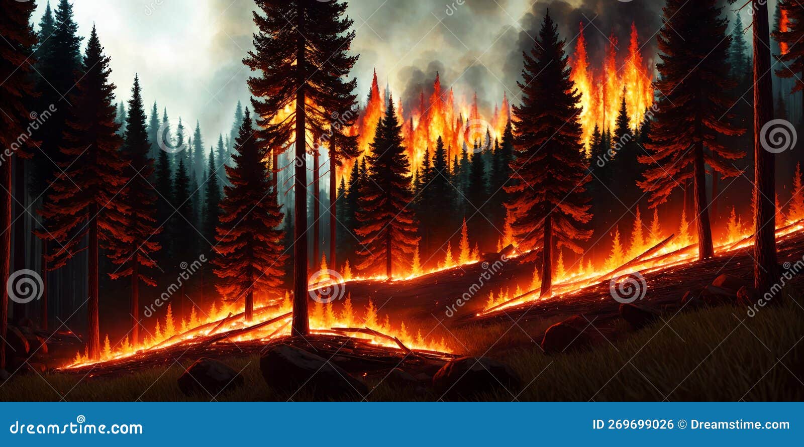 Fire in Forest, Fire Tree Elements Stock Illustration - Illustration of ...