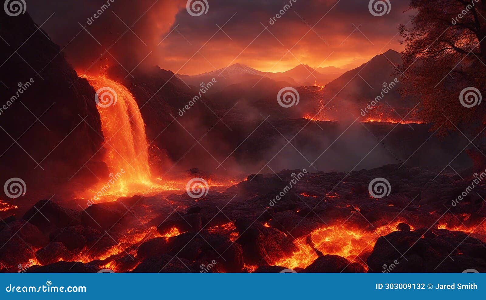 Fire in the Forest Horror Waterfall of Fire, with a Landscape of ...