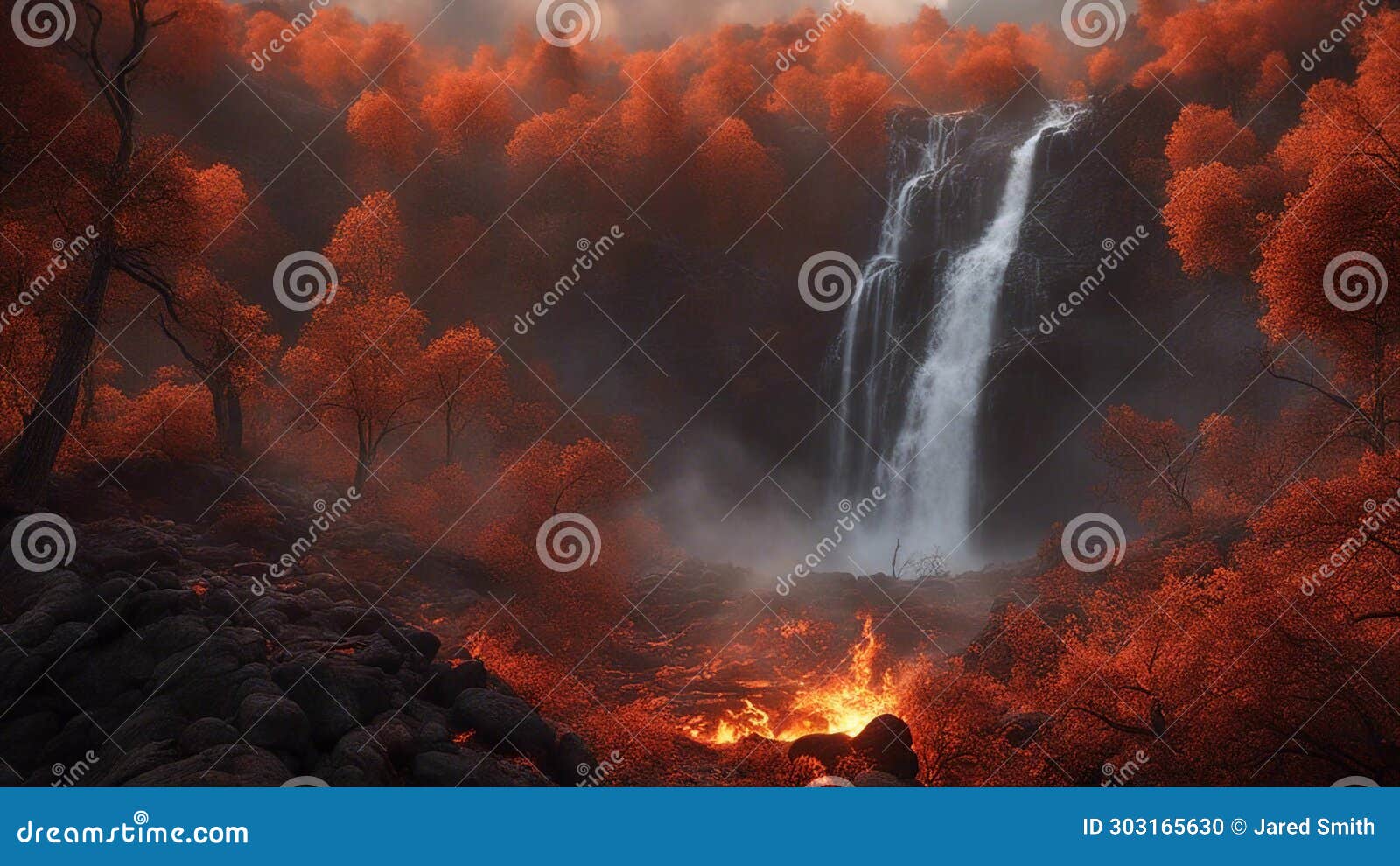 Fire in the Forest Horror Waterfall , with a Landscape of Burning Trees ...
