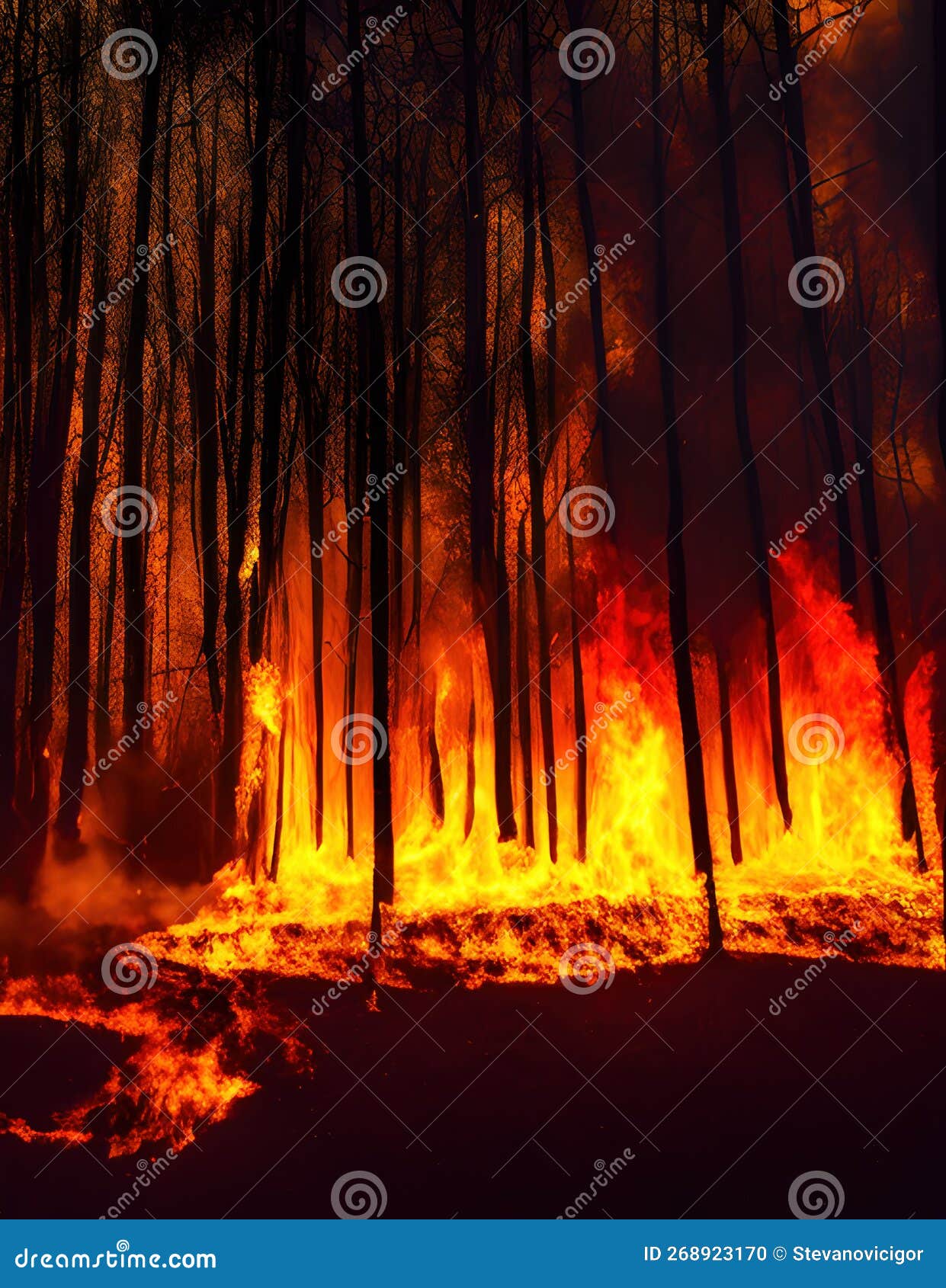 Fire in the Forest at Night, Generative Ai Stock Illustration ...