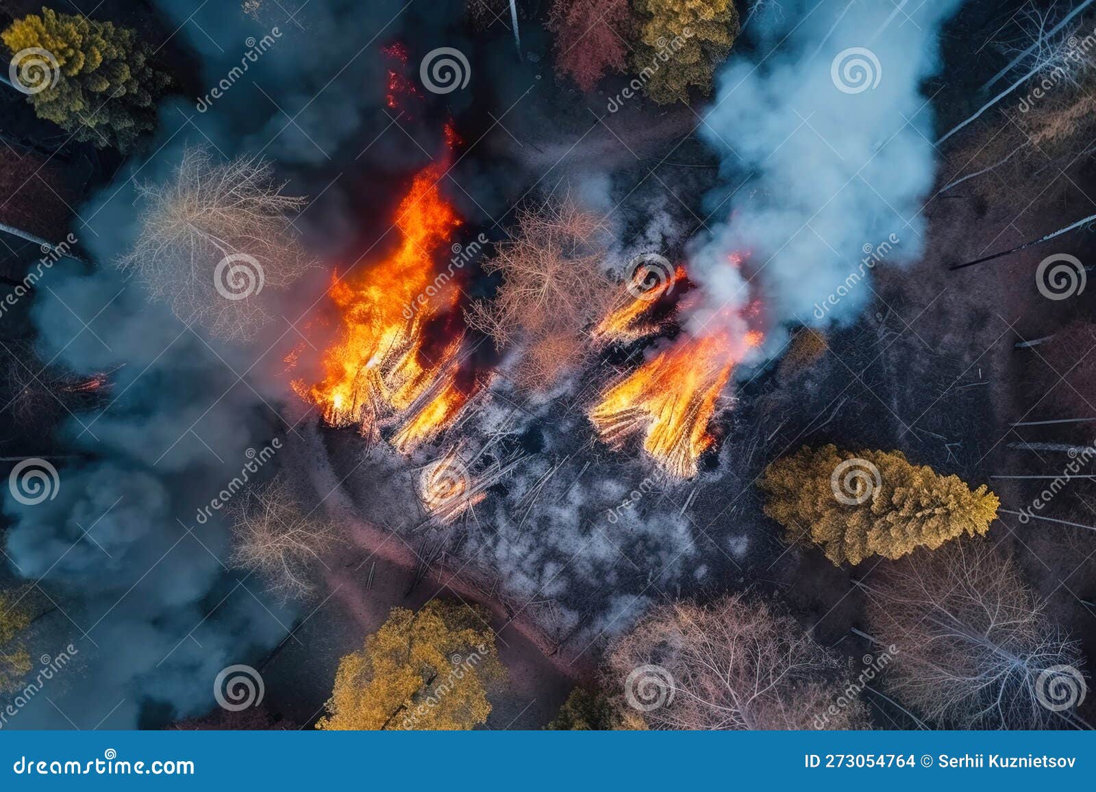 Fire in the Forest in Summer with Smoke, Natural Disaster, Cataclysm ...
