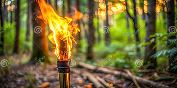 Fire in the Forest Torch Lit during the Day in the Forest AI-Generated ...