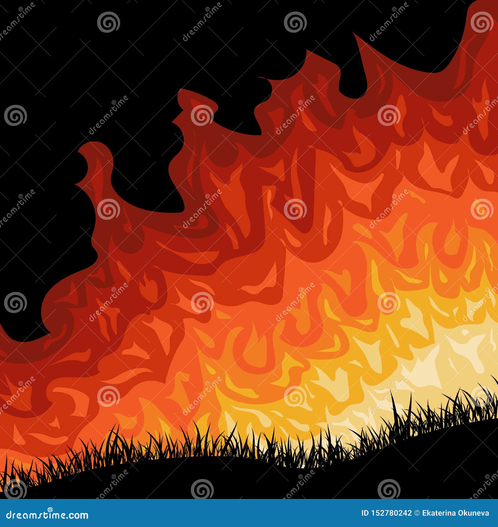 Fire In Forest, Polluted Wood With Raging Flames Cartoon Vector ...