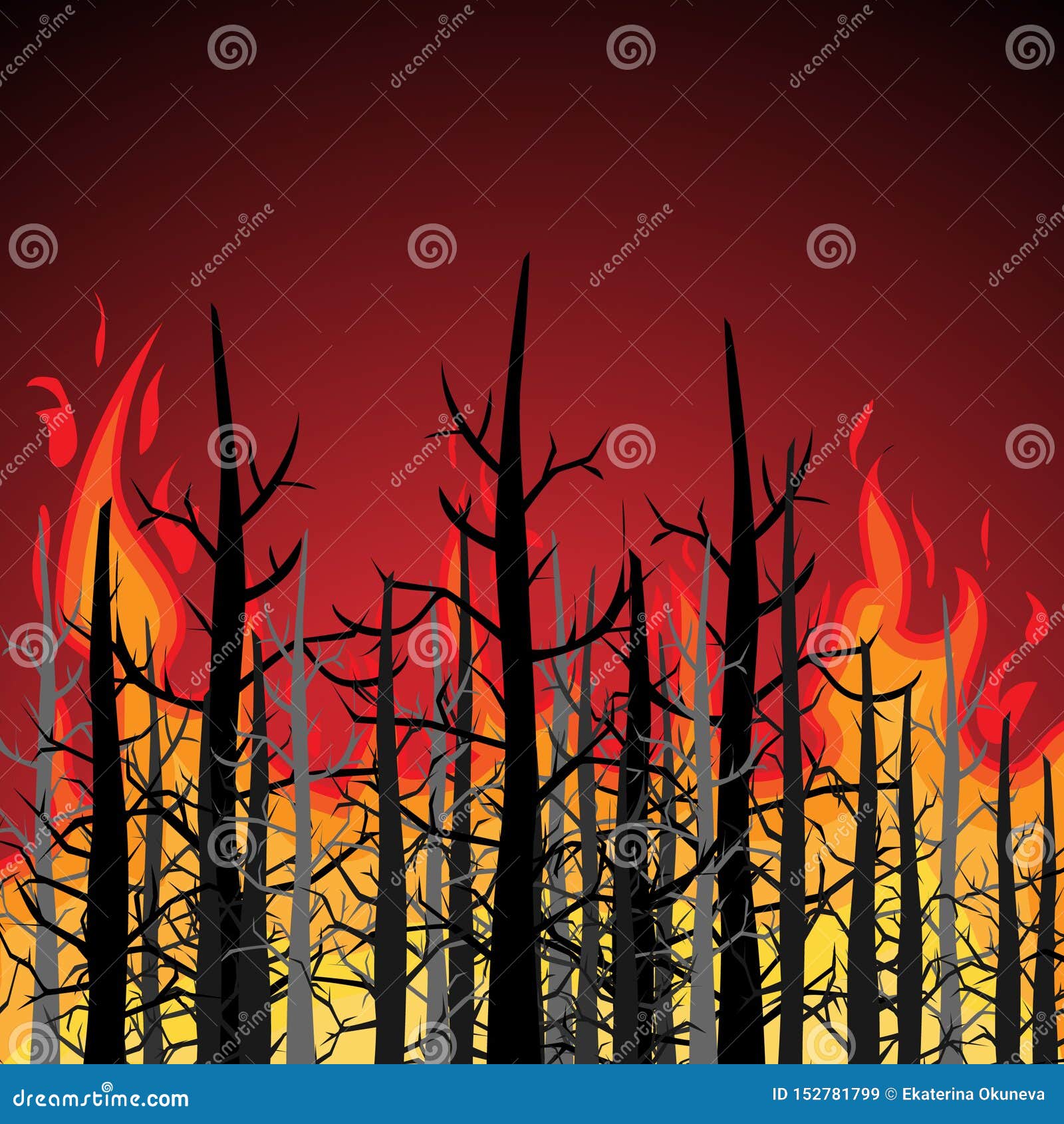 Fire in the Forest Design. Flat Illustration. Stock Vector ...