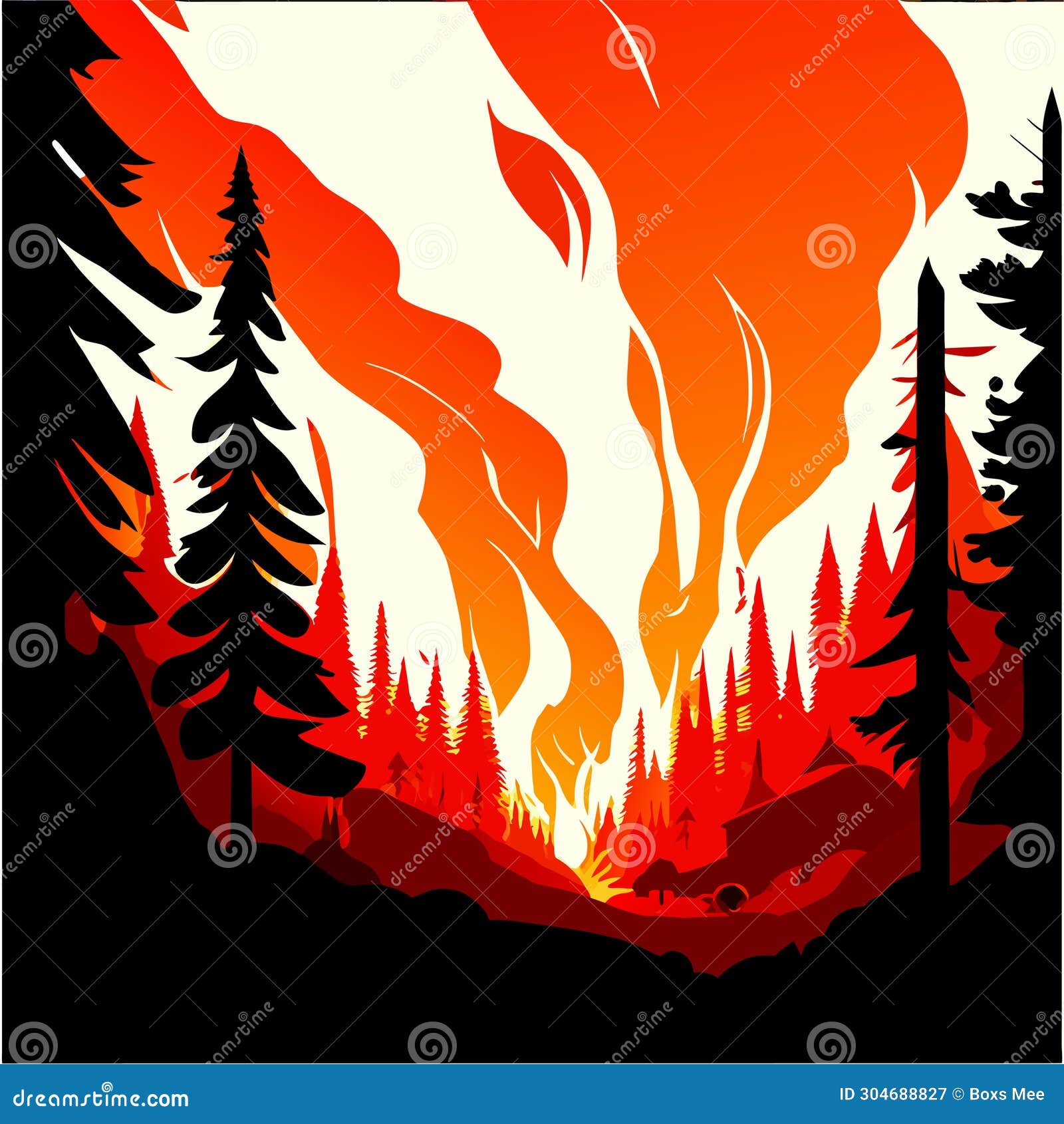 Fire In The Forest Wildfire In The Forest Vector Illustration Stock