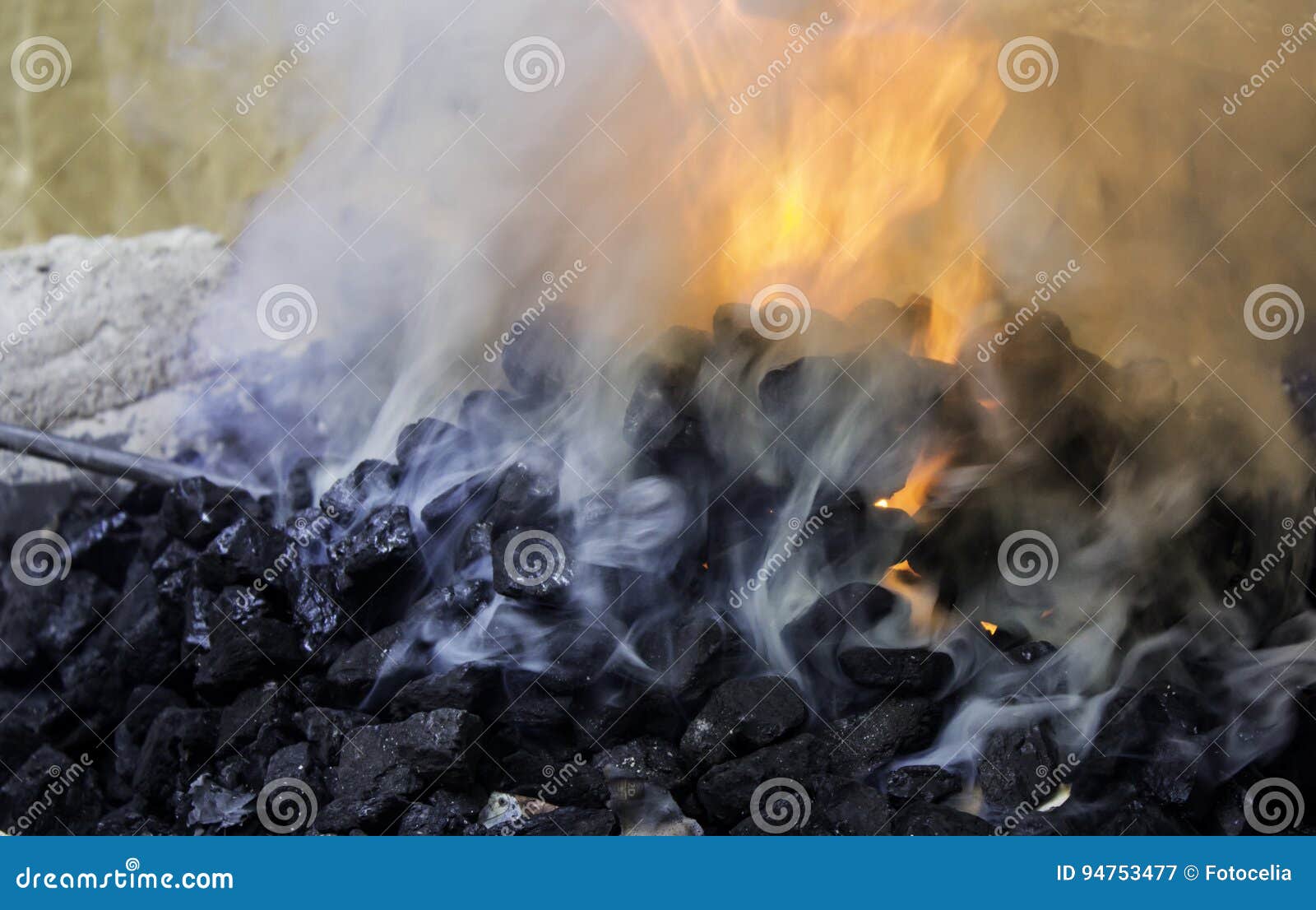 Fire in forge stock image. Image of metal, anvil, molten - 94753477
