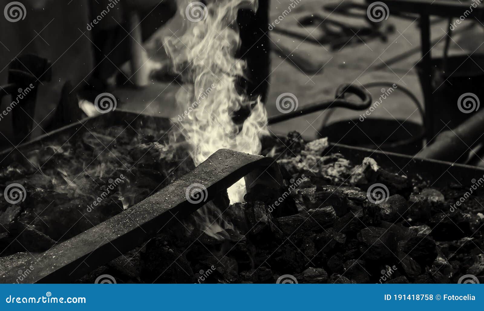 Fire in the forge stock photo. Image of burning, equipment - 191418758