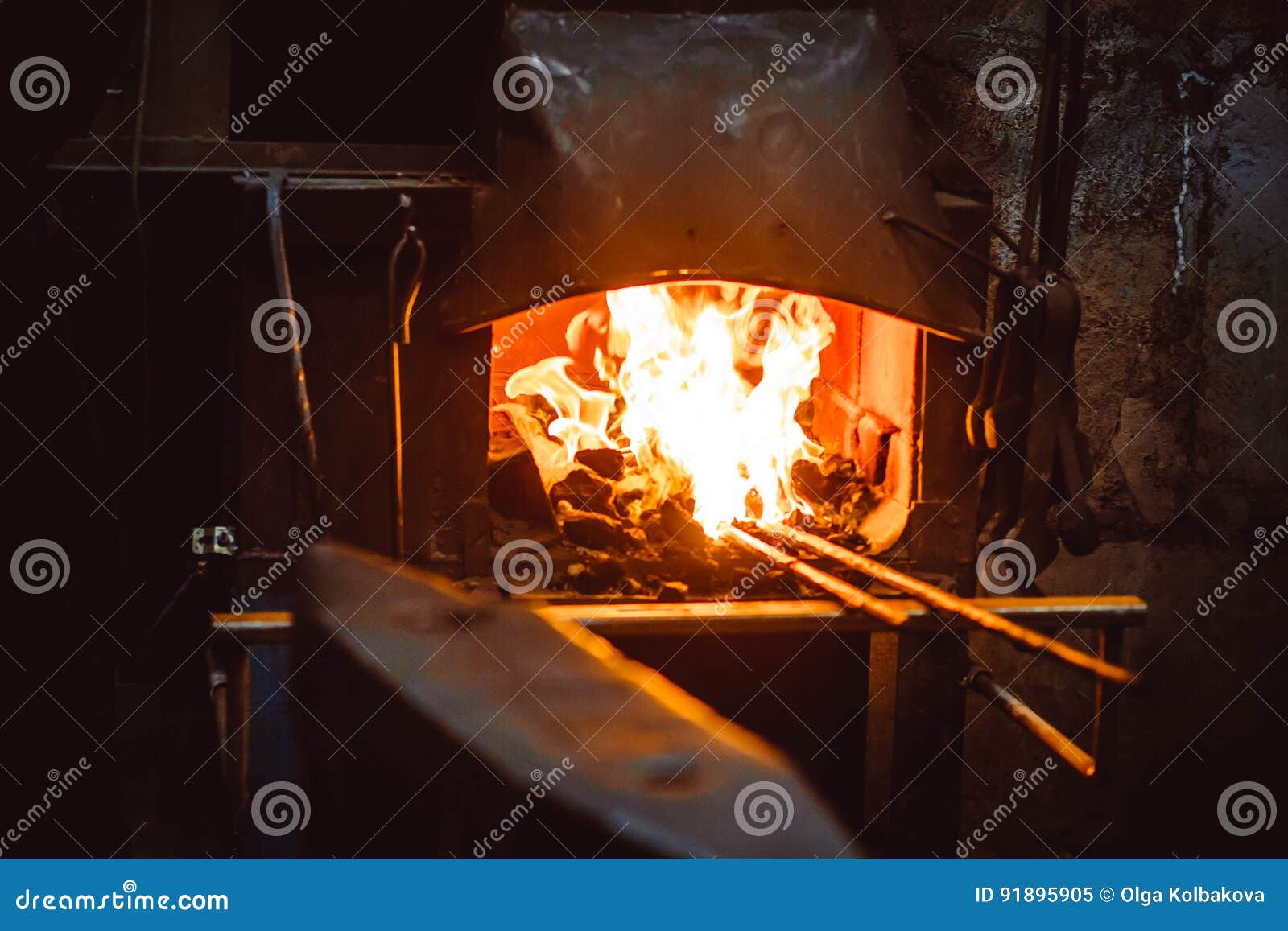 The fire in the forge stock image. Image of fire, background - 91895905