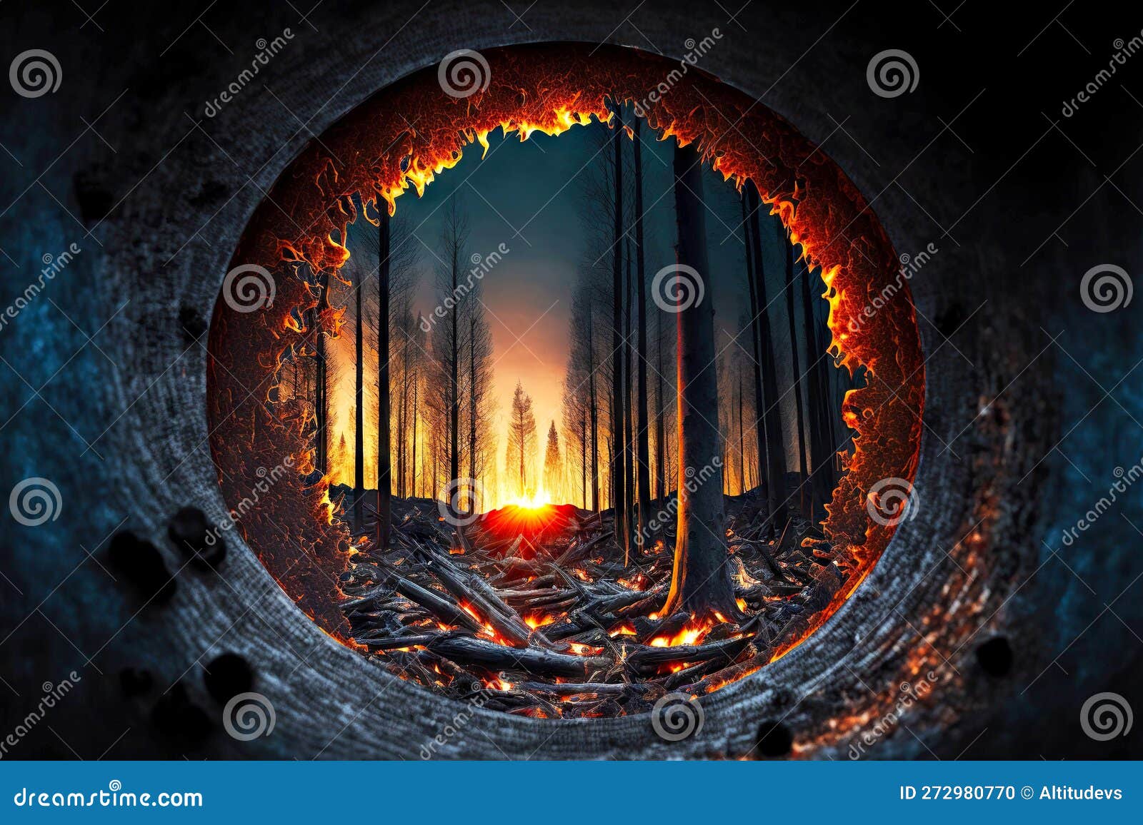 Fire in Form of Circle in Burning Forest during Forest Wildfire Stock ...