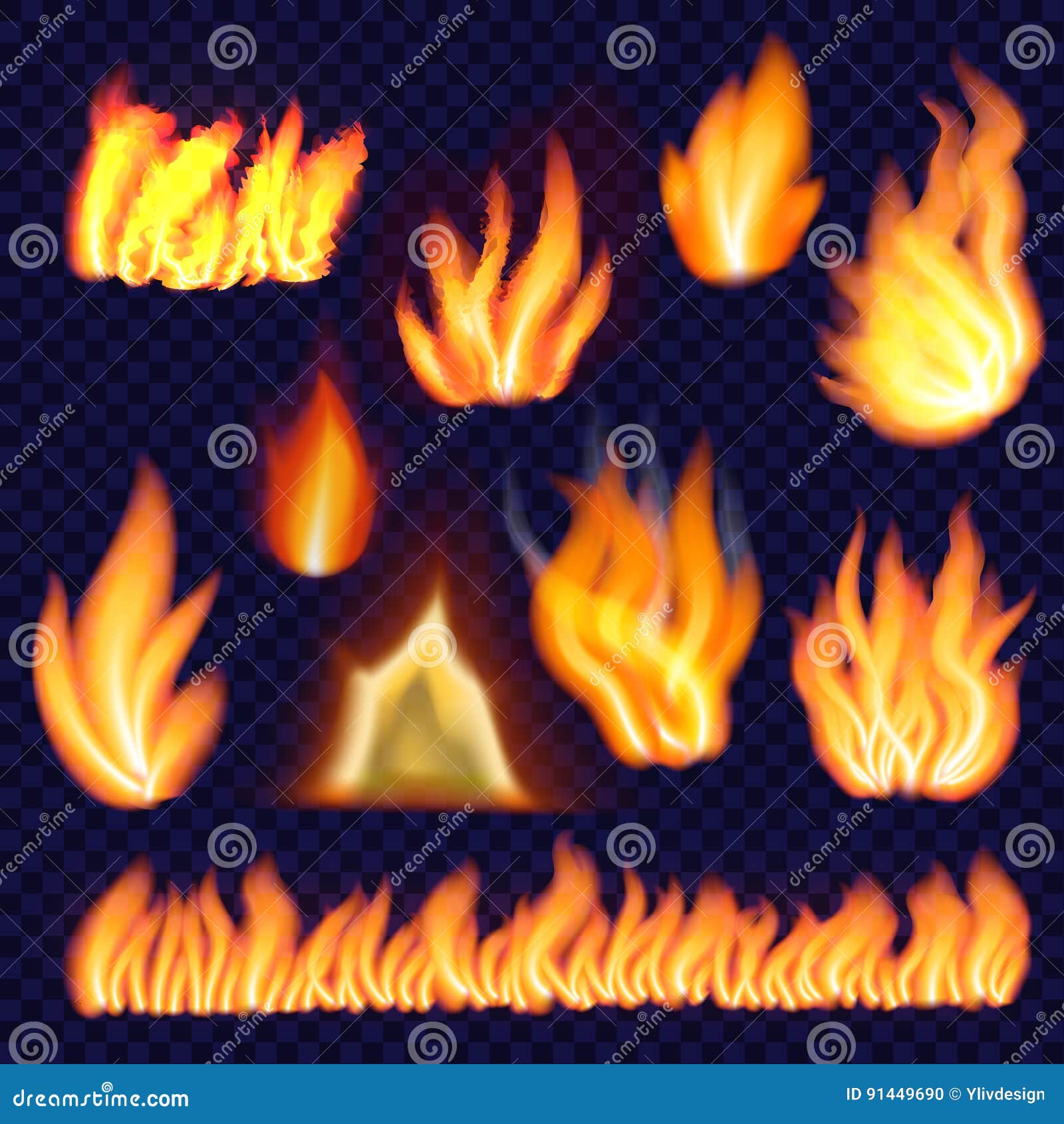 Fire Forms Isolated Set, Realistic Style Stock Vector - Illustration of ...