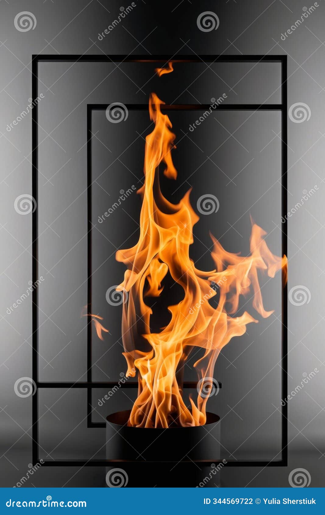Fire Frame Design with Intense Flames on a Dark Background. Stock ...