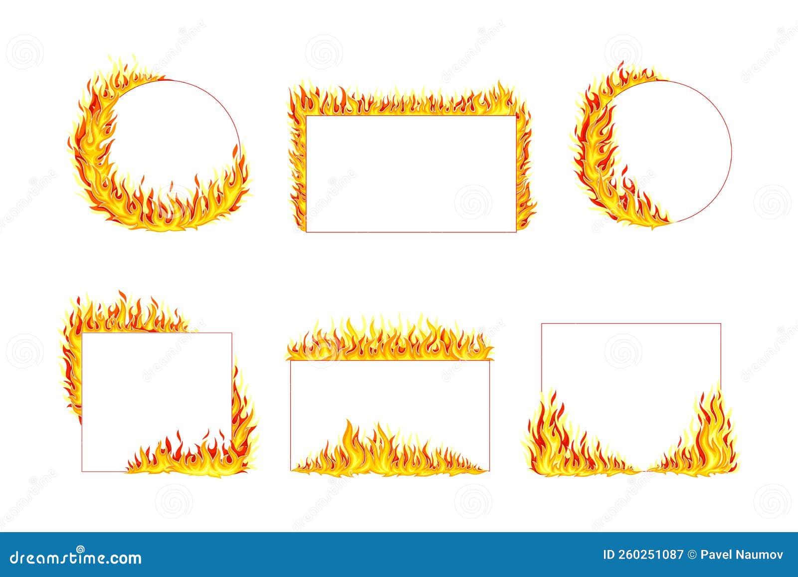 Fire Frames of Different Shapes Set. Flaming Burning Borders with Space ...