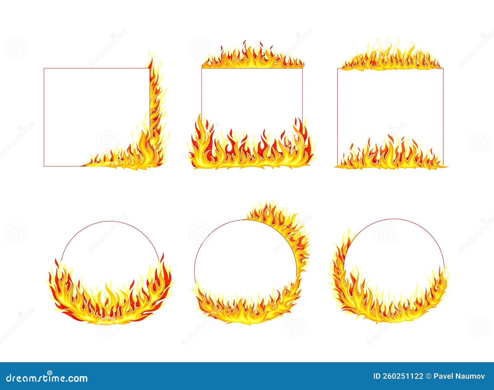 Fire Frames of Different Shapes Set. Flaming Burning Borders Vector ...