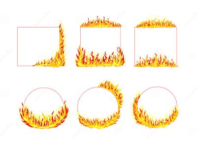 Fire Frames of Different Shapes Set. Flaming Burning Borders Vector ...