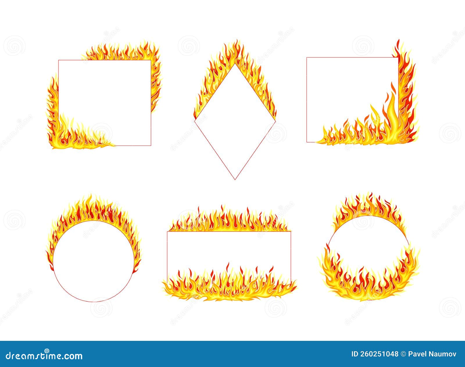 Fire Frames Set. Flaming Burning Borders with Space for Text Vector ...