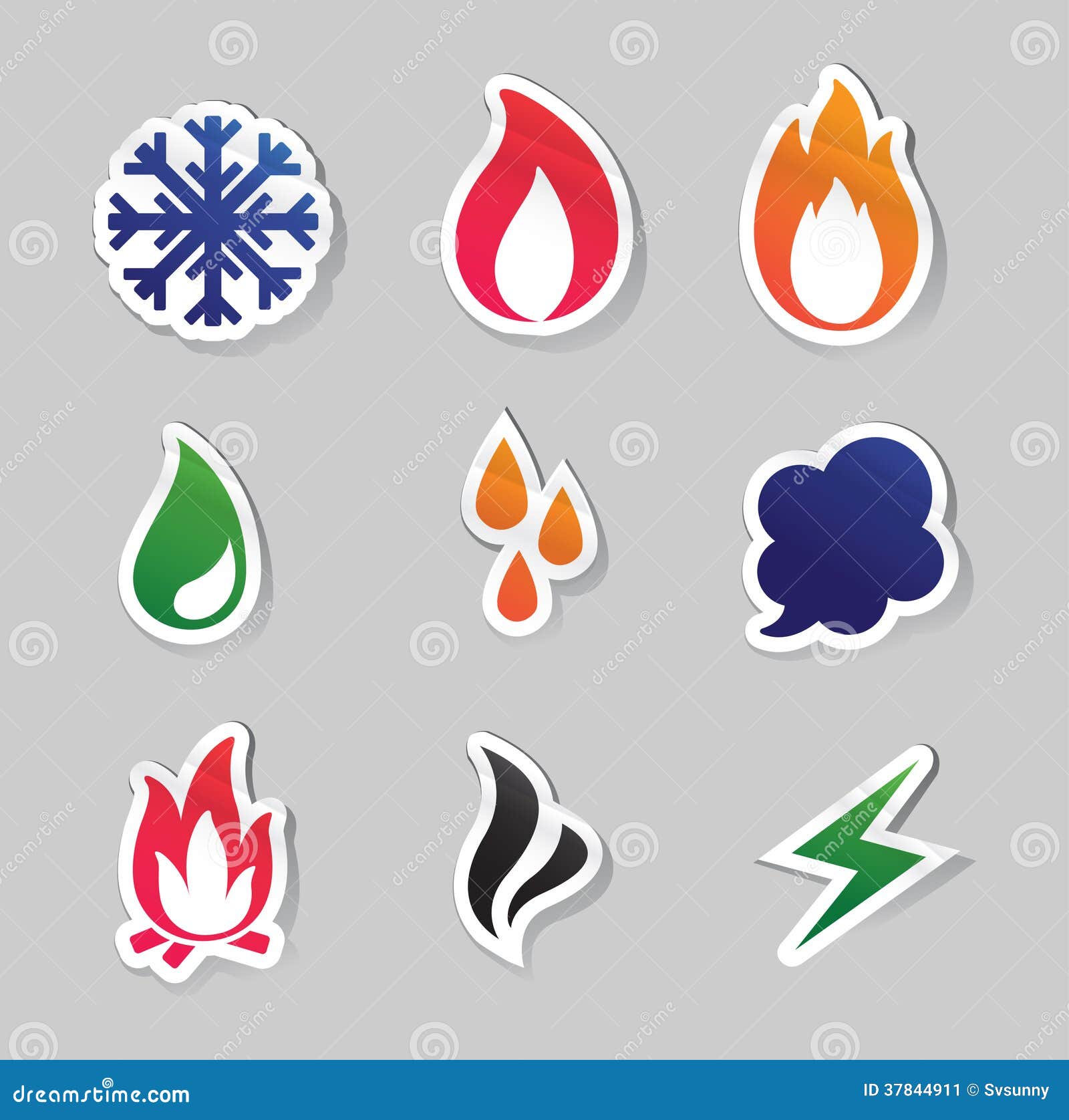 Fire, Freeze, Steam, Water Icons Stock Vector - Illustration of flame ...