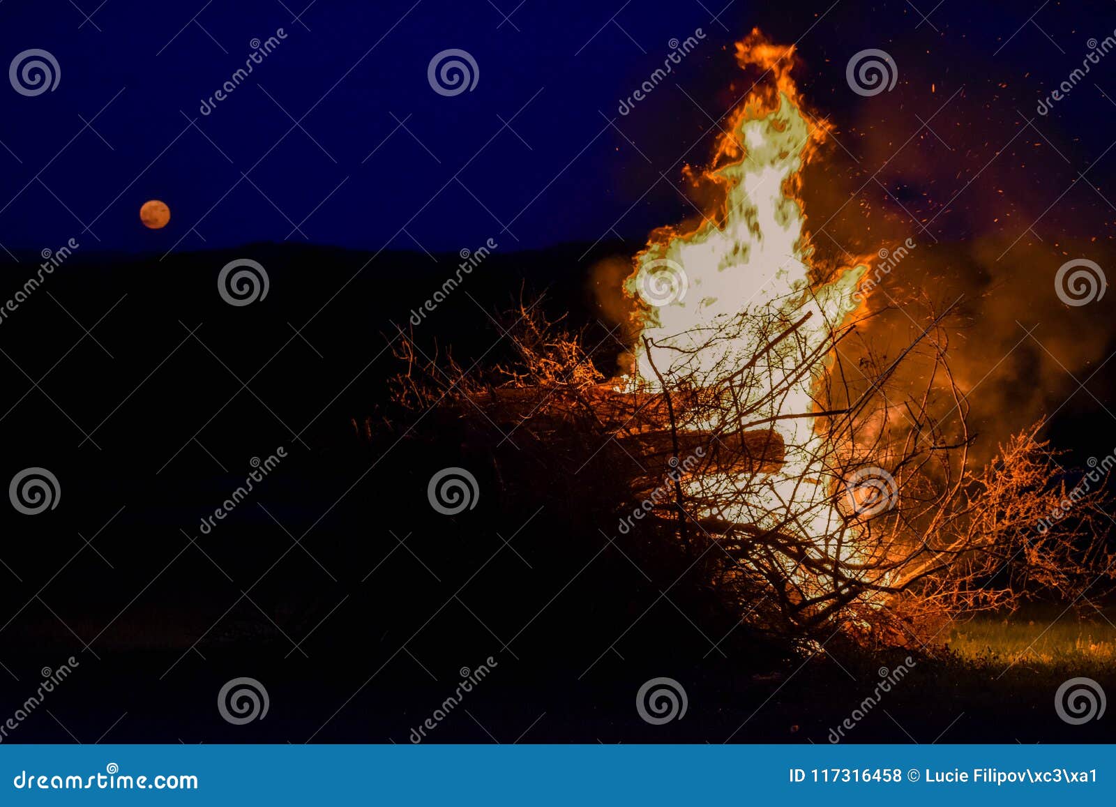 Fire and full moon stock photo. Image of fire, last - 117316458