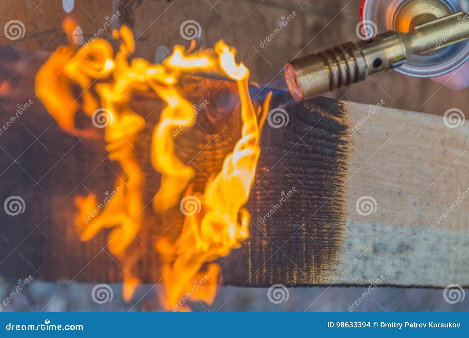 Fire from the Gas Burners Treated Wood. Stock Photo - Image of ...