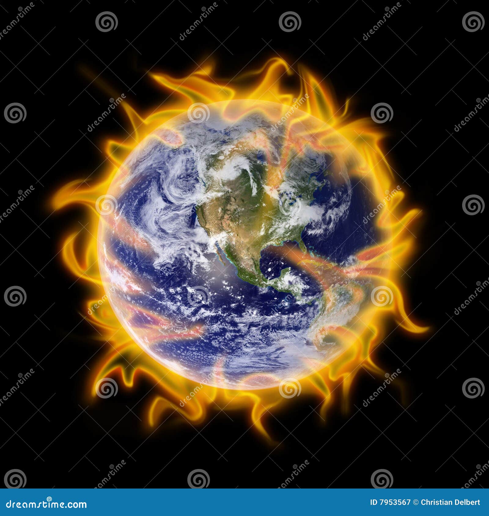 Fire Globe earth stock illustration. Illustration of flames - 7953567