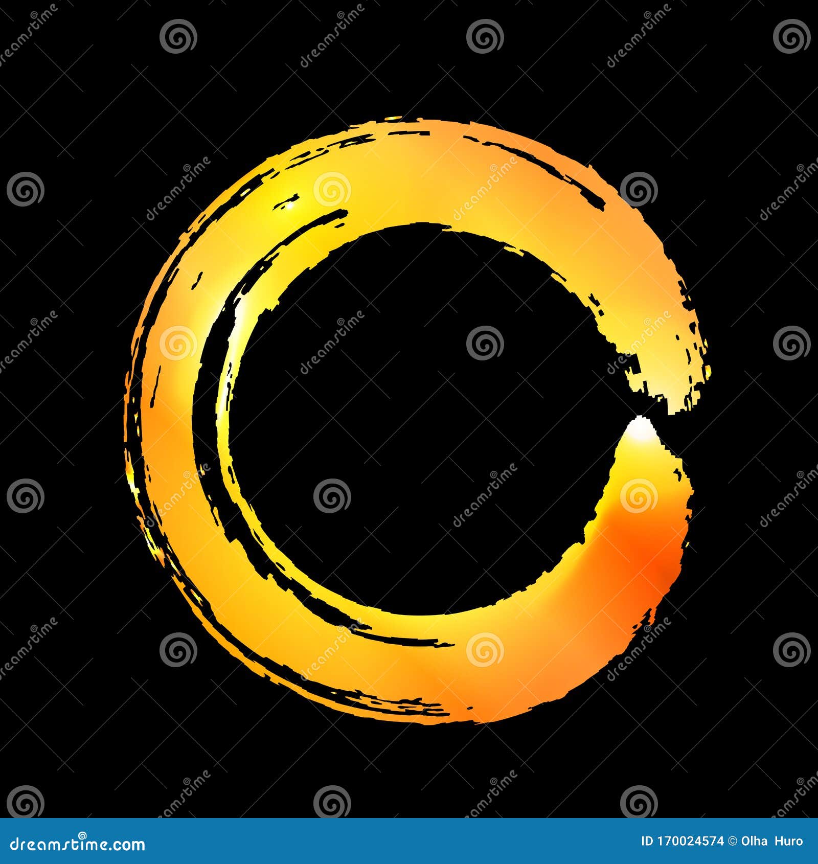 Fire-gold Circle on a Black Background, Abstract Background, Round ...