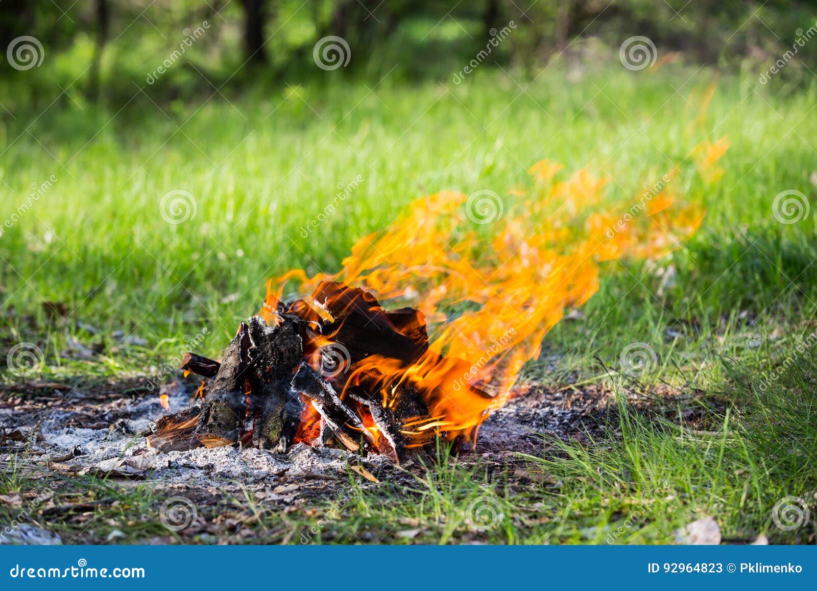 Fire on green meadow stock image. Image of bright, background - 92964823