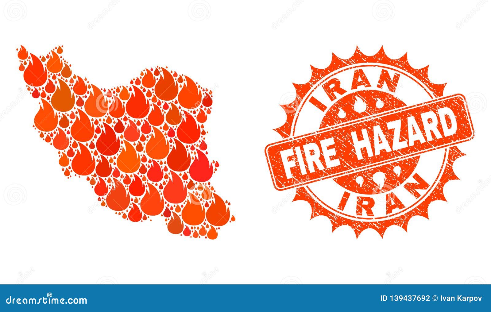 Collage of Map of Iran Burning and Fire Hazard Grunge Stamp Seal Stock ...