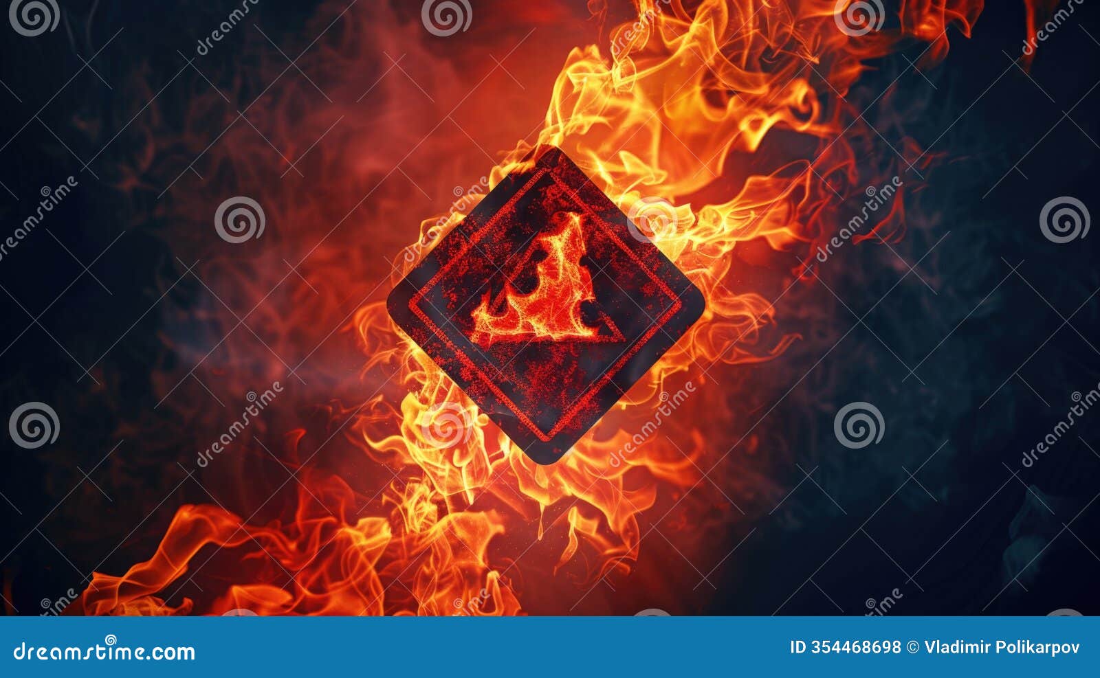 Fire Hazard Sign Engulfed in Flames, Caution Advised Stock Photo ...