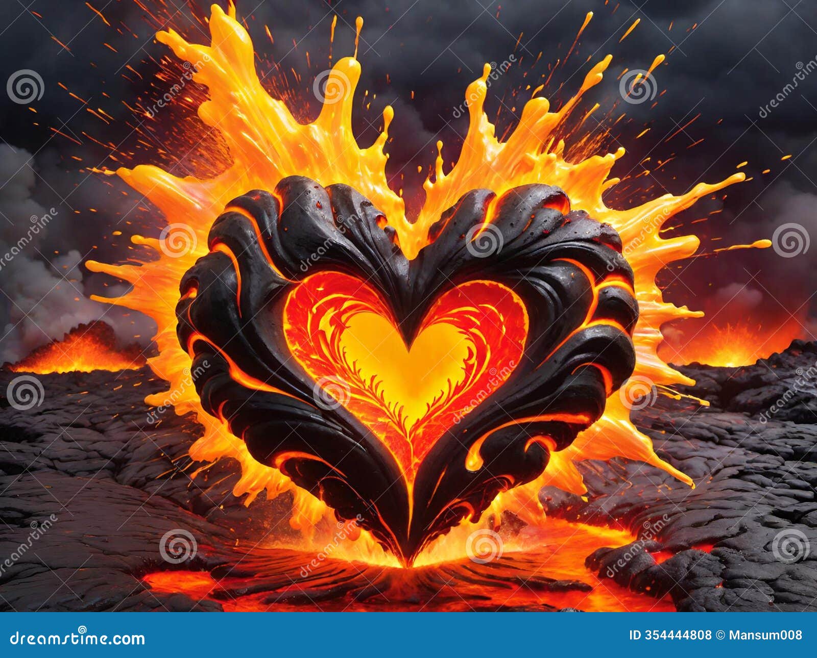 Fire Heart on a Black Background Stock Illustration - Illustration of ...