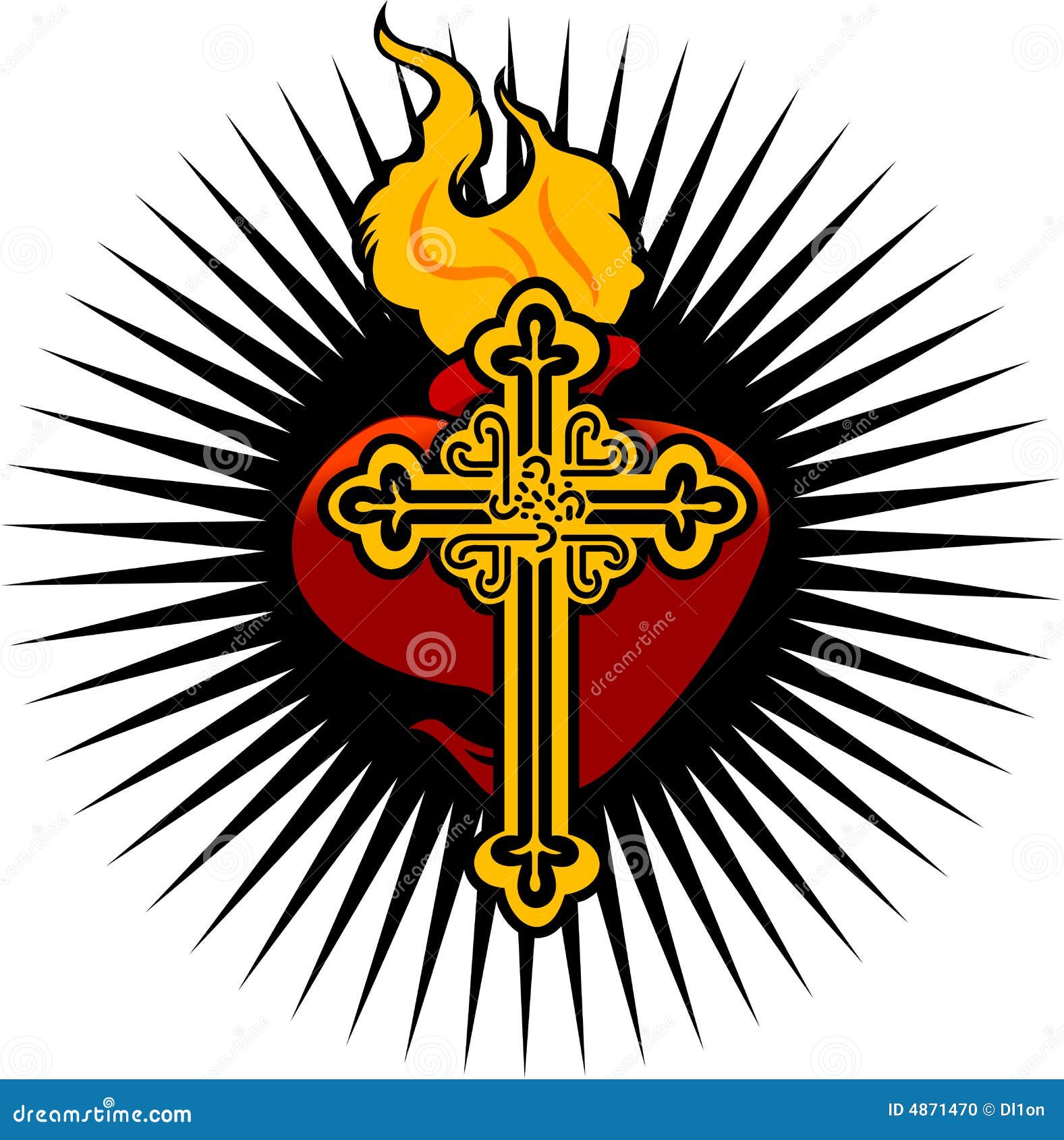 Fire Heart and Cross stock vector. Illustration of icon - 4871470