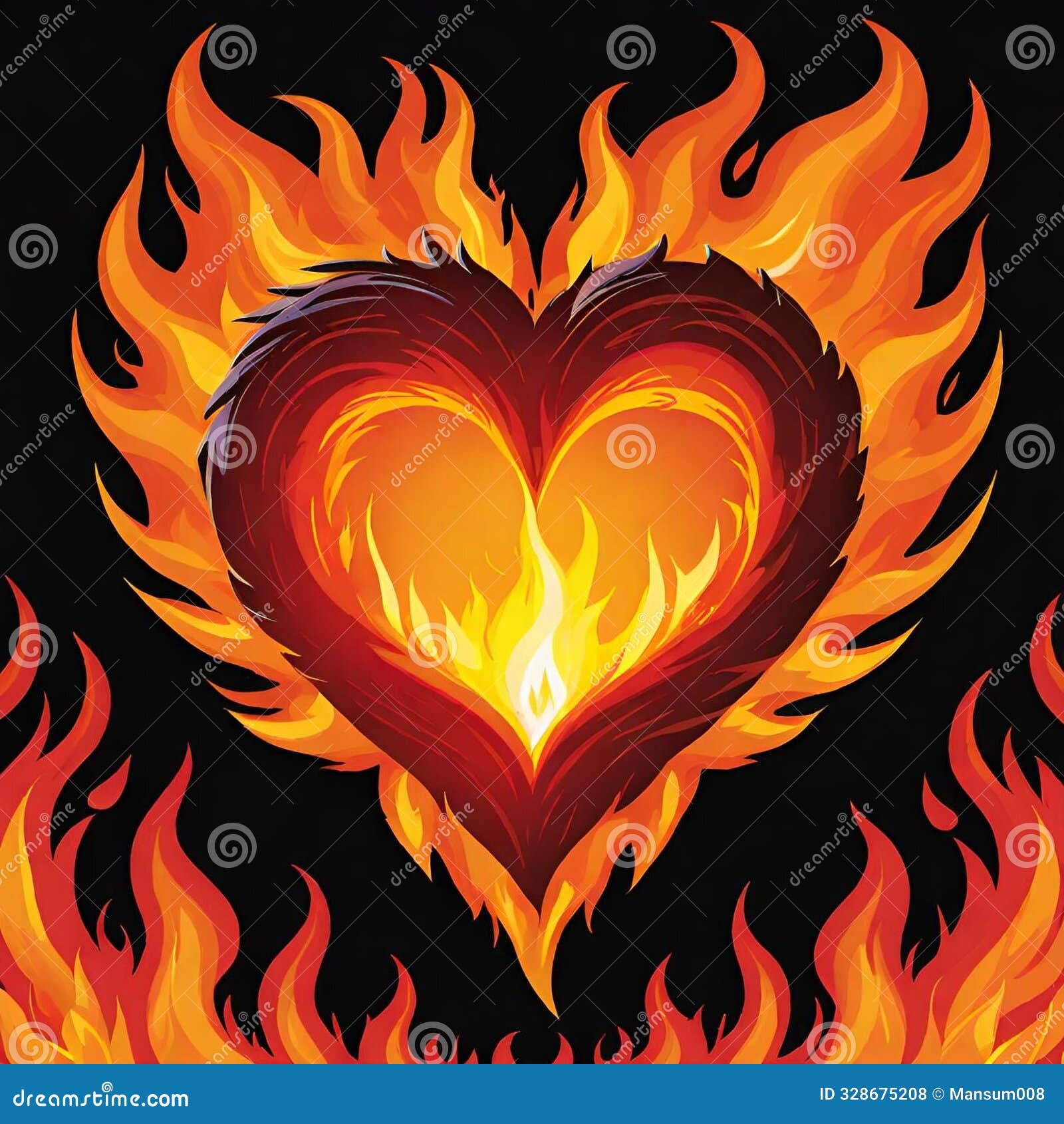 Fire heart with flame stock illustration. Illustration of isolated ...