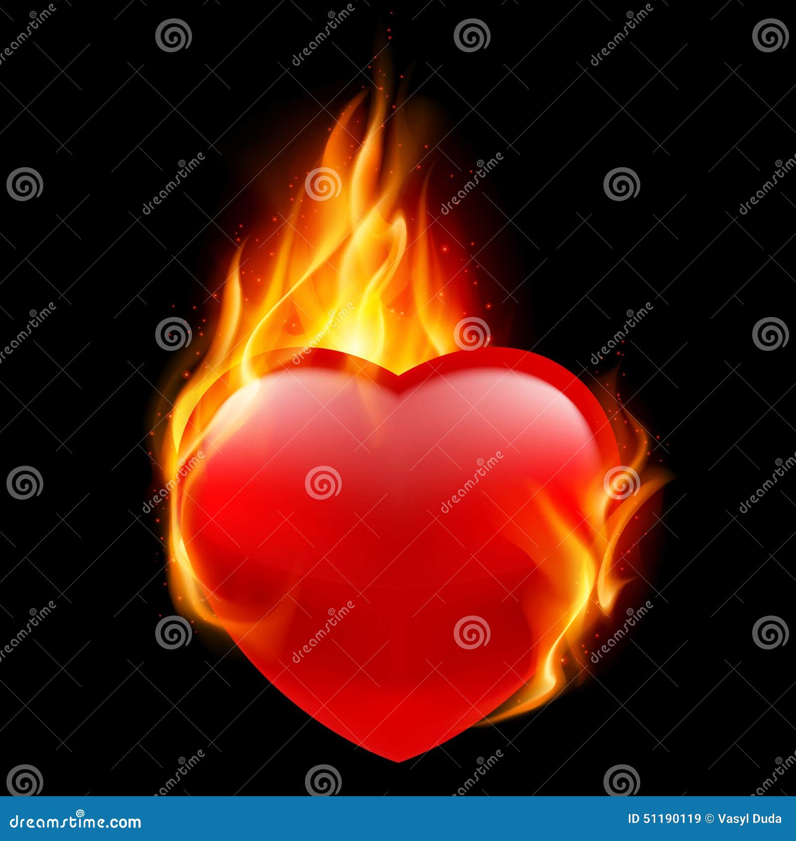 Fire heart stock vector. Illustration of ardent, decoration - 51190119