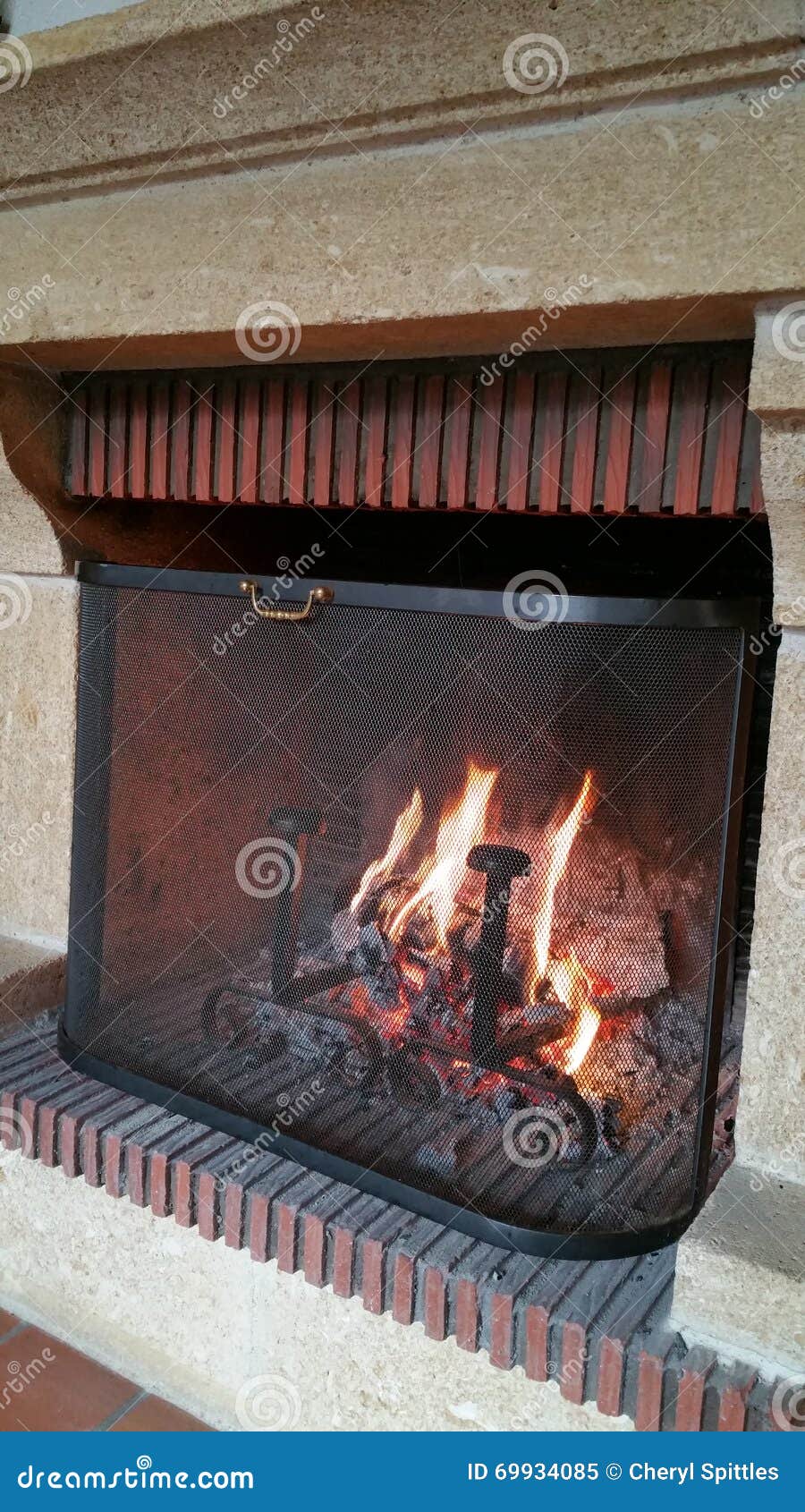 Fire in hearth stock image. Image of hearth, guard, front - 69934085
