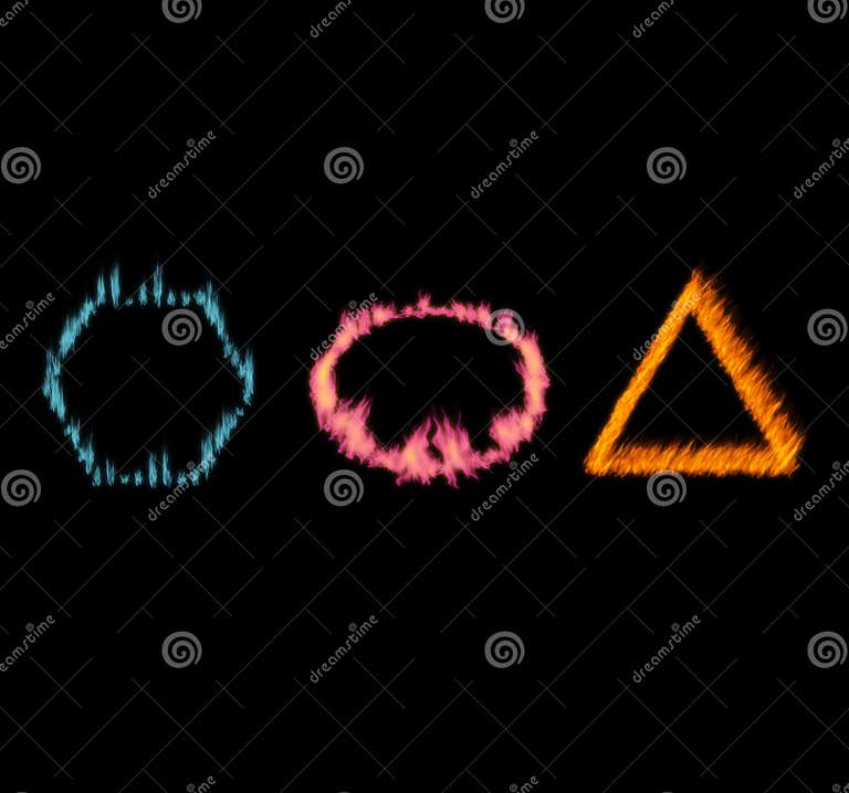 Fire, Heat and Shape on Black Background with Circle, Triangle and ...