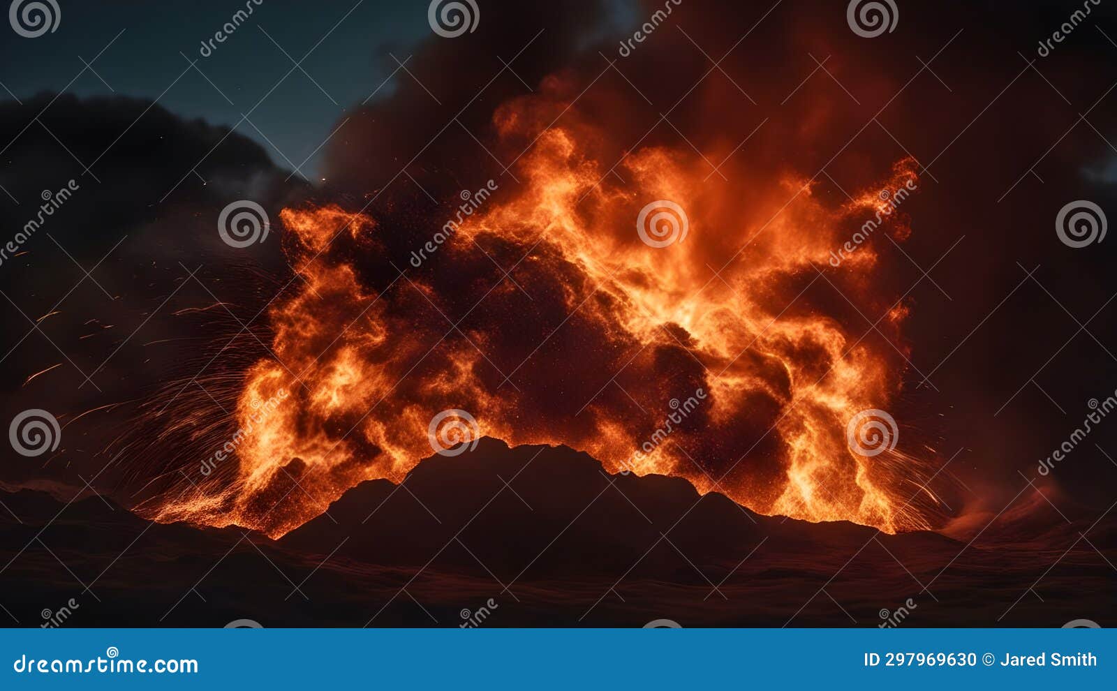 Fire in the Hills a Fiery Burst in the Black Sky, Creates a Contrast of ...