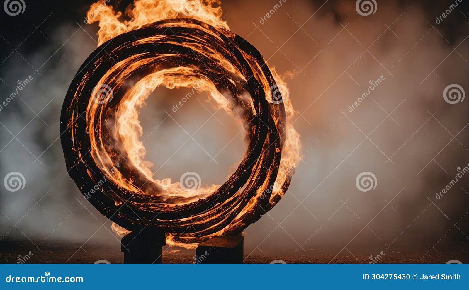 A Fire Hoop Spinning in the Darkness, Creating a Mesmerizing Pattern of ...