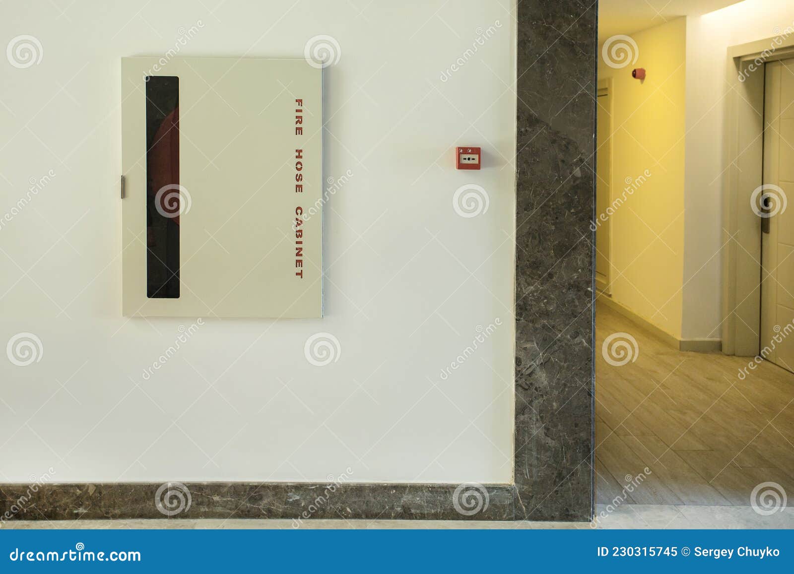 Fire Hose Cabinet in Public Building Corridor. Stock Image - Image of ...