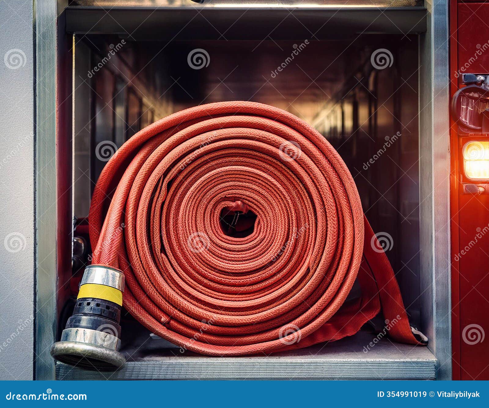Fire Hose Coiled Neatly at a Fire Station, Representing Organized ...