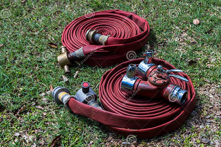 Fire Hose Pack Prepare Ready To Use. Fire Hose Set Stock Photo - Image ...
