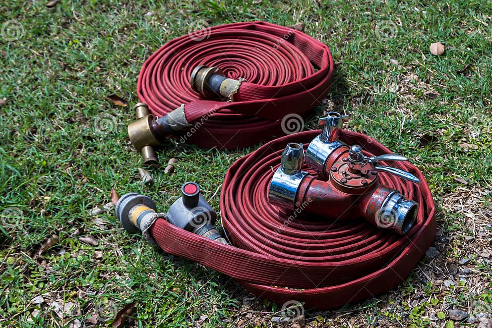 Fire Hose Pack Prepare Ready To Use. Fire Hose Set Stock Photo - Image ...