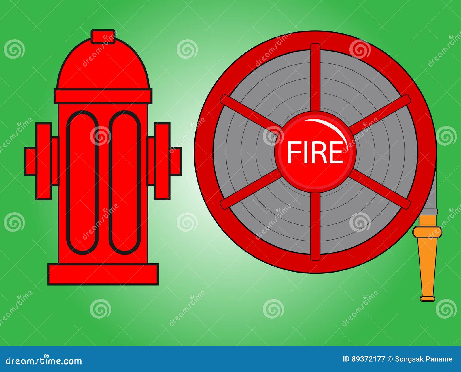Fire Hose Reel and Fire Hydrant Stock Vector - Illustration of alarm ...
